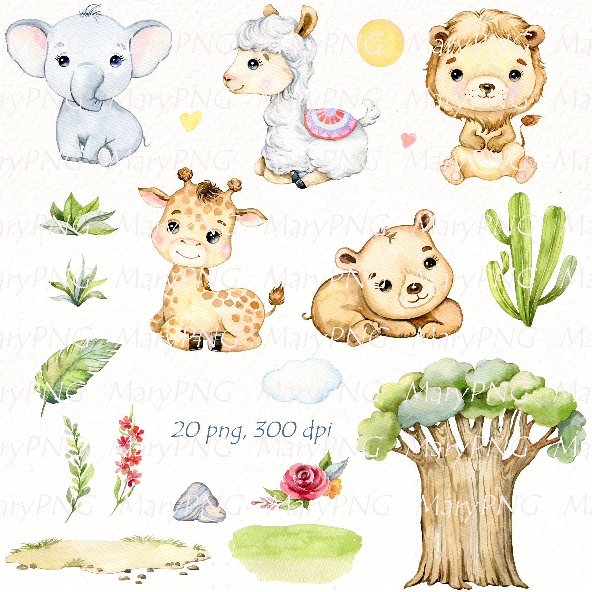 Safari Baby Animals, Watercolor Africa Animals Clipart, Lion, Giraffe ...