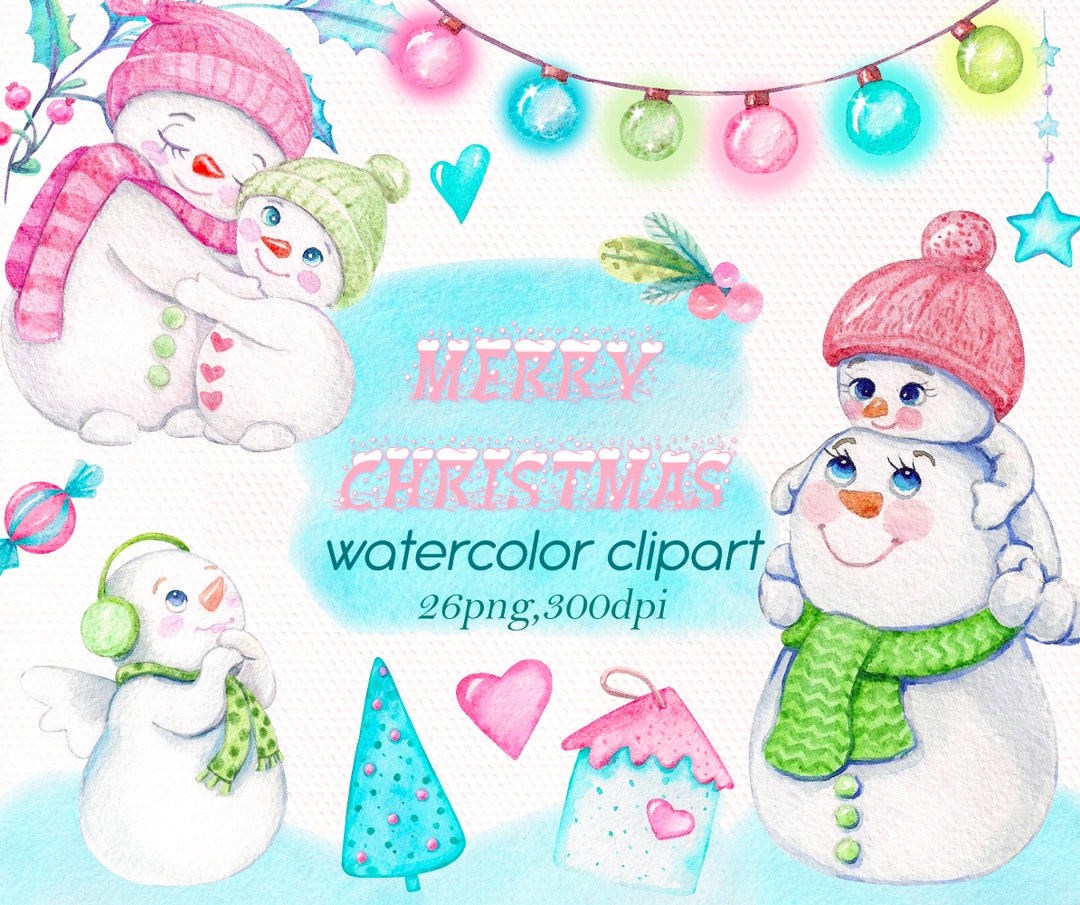 Snowman Watercolor Christmas Clipart, Festive Winter Clip Art, Holiday ...