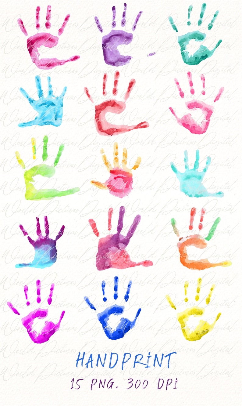 Watercolor Handprint Clipart , Hand Clip Art , Baby Hands Png Files for ...