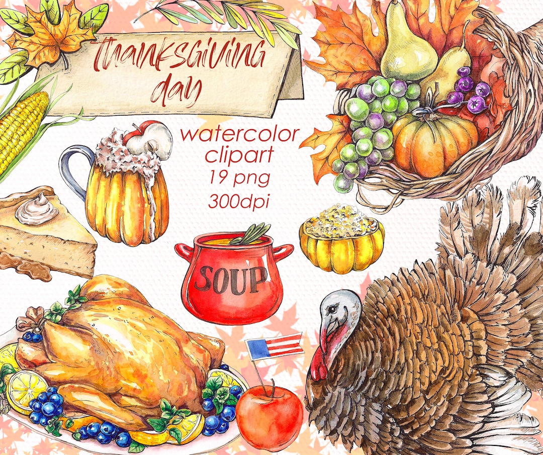 Thanksgiving PNG Clipart Watercolor Turkey Clip Art Fall - Etsy