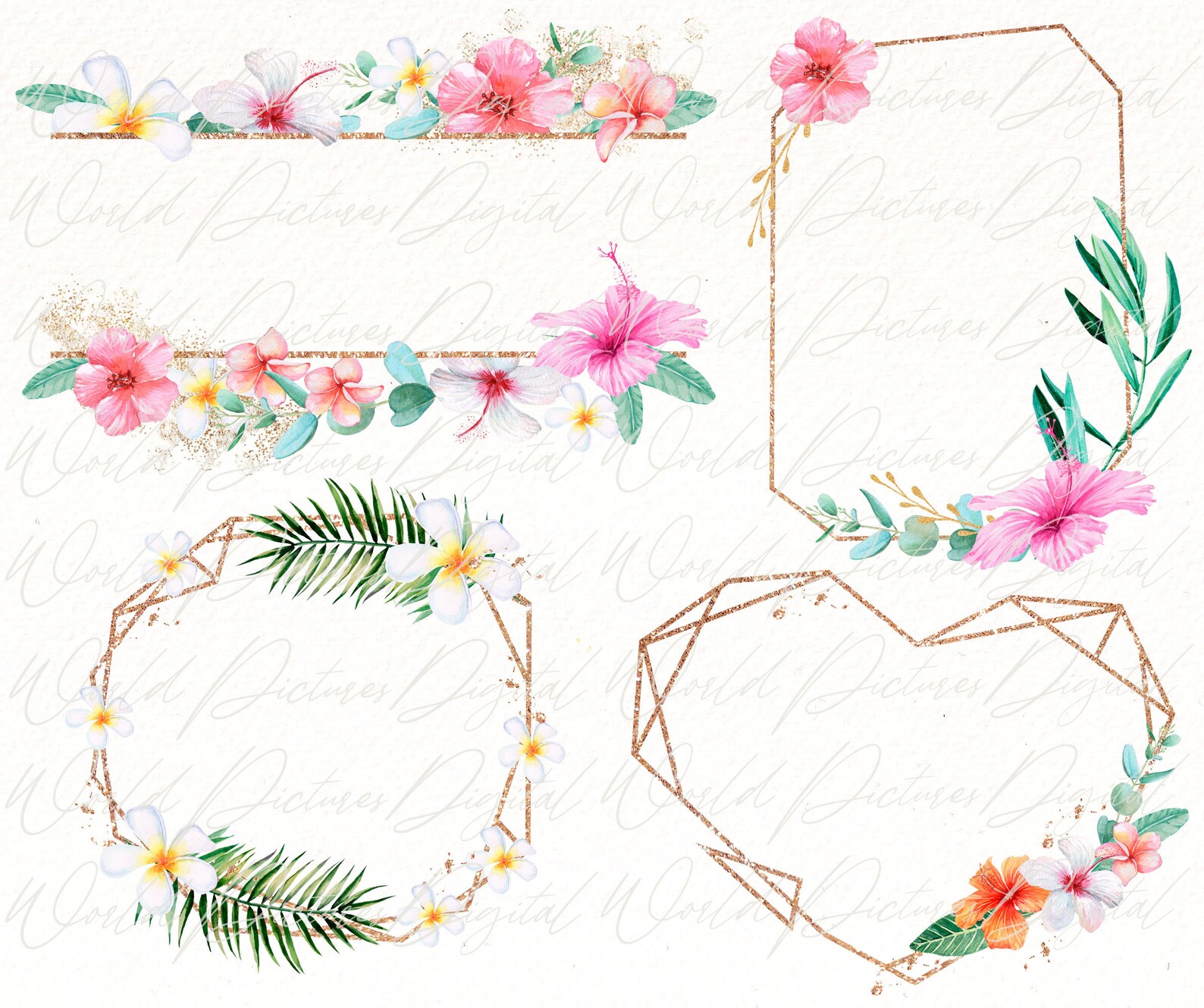 Tropical Wreath Watercolor Clipart , Tropic Frame Png , Kawaii Clip Art ...