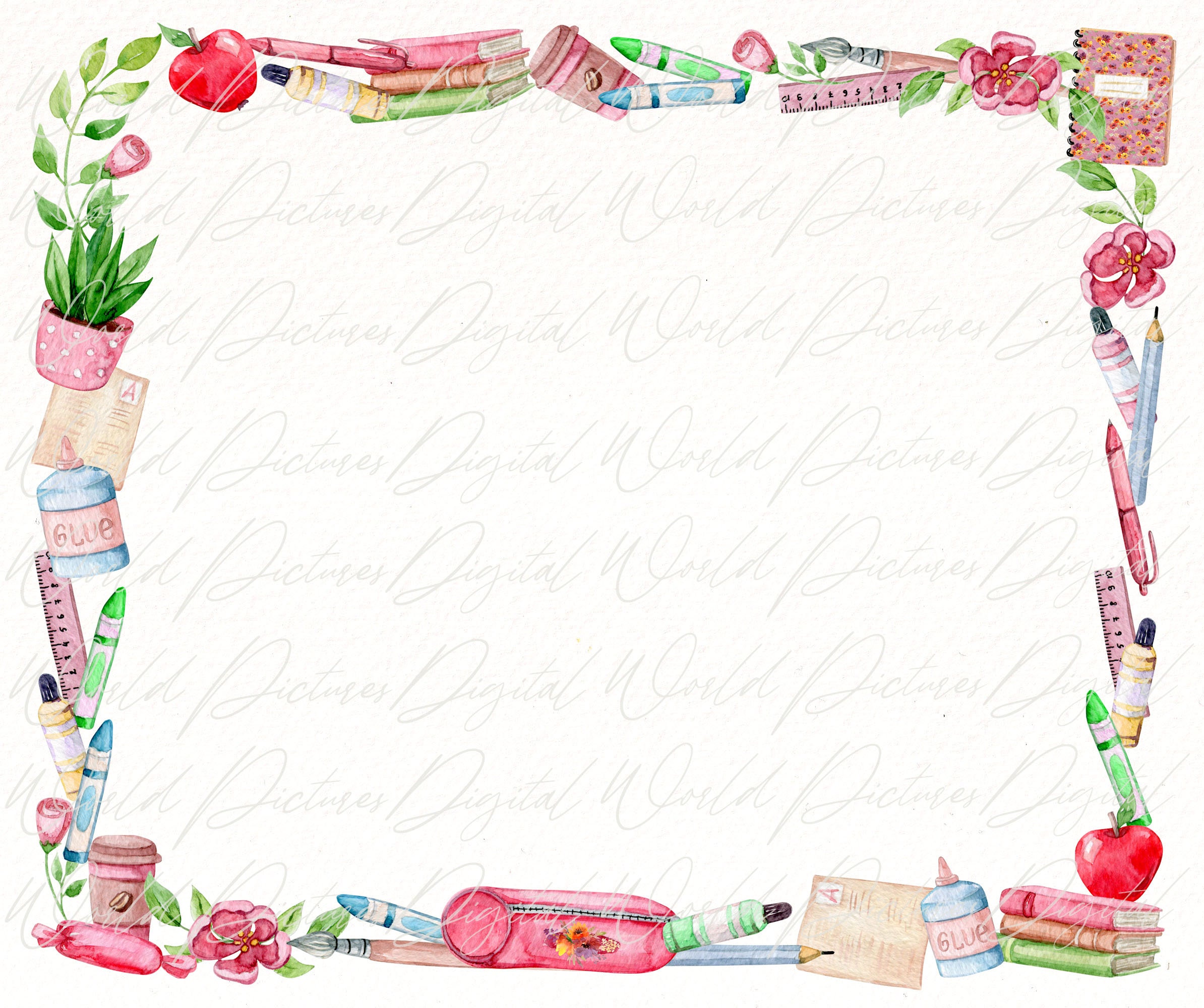 Watercolor School Clipart Frame: Back to School PNG (digital Download ...