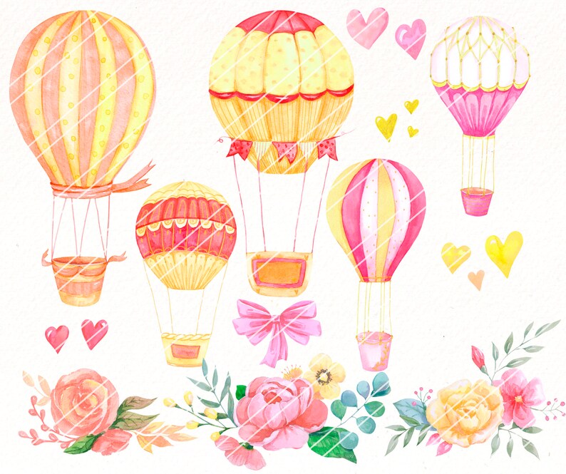 Balloon Watercolor Clipart, Watercolor Hot-air Balloon Png, Kids ...