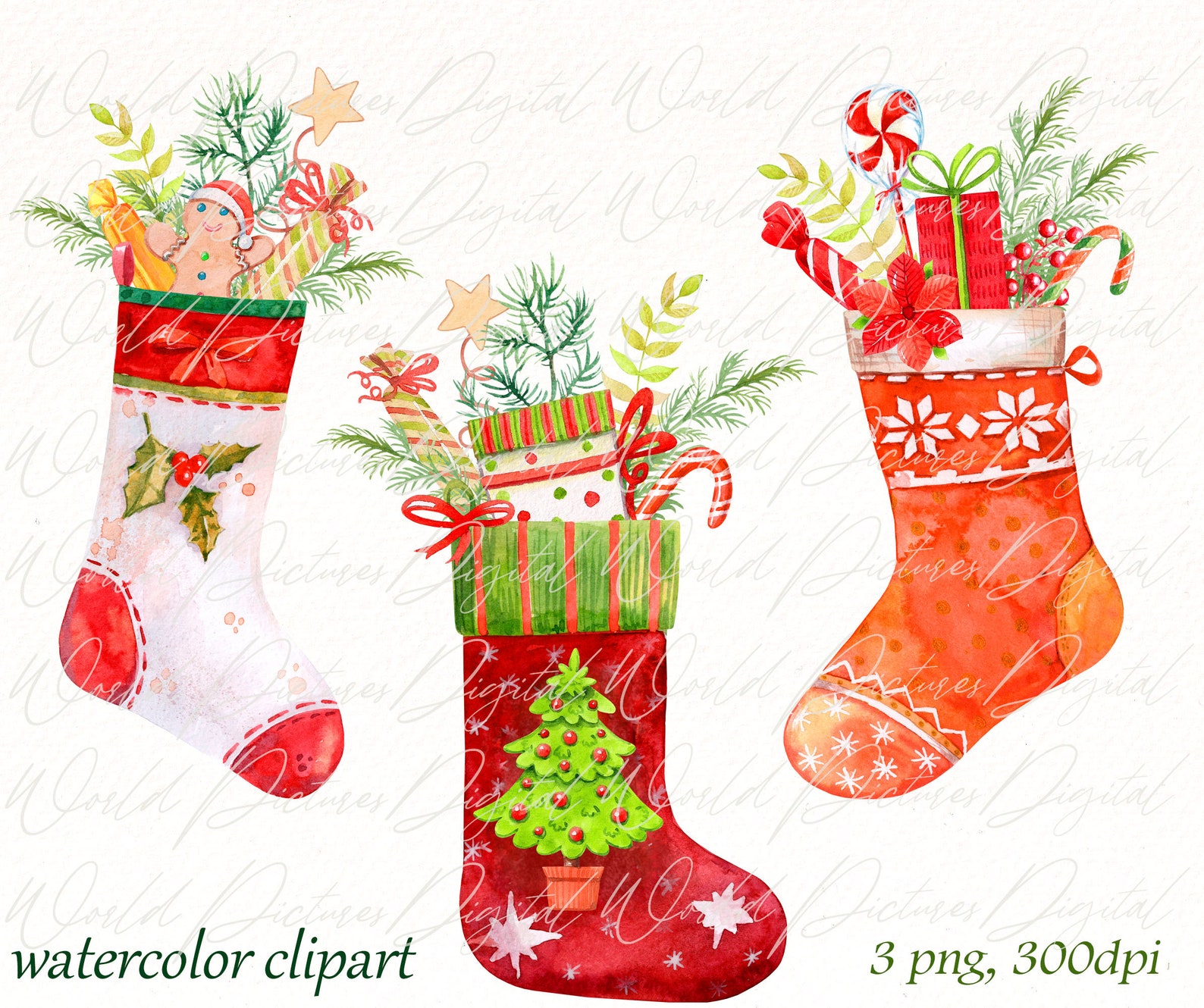 Christmas Socks Clipart Watercolor Holiday Decor New Year - Etsy