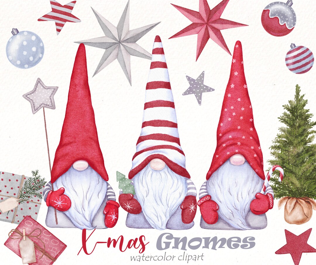 Christmas Gnomes Clipart, Scandinavian Cute Gnome, Watercolor Holiday ...