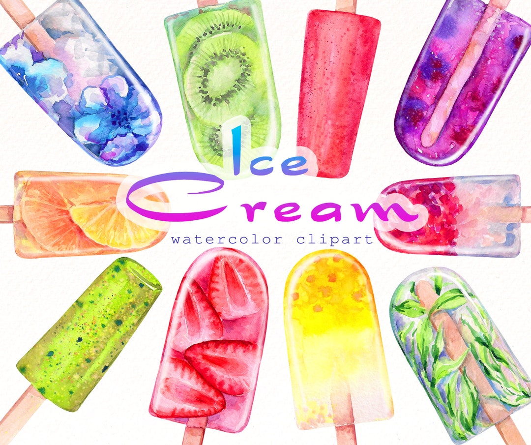 Watercolor Ice Cream Clipart: Summer PNG Graphics (digital Download) - Etsy