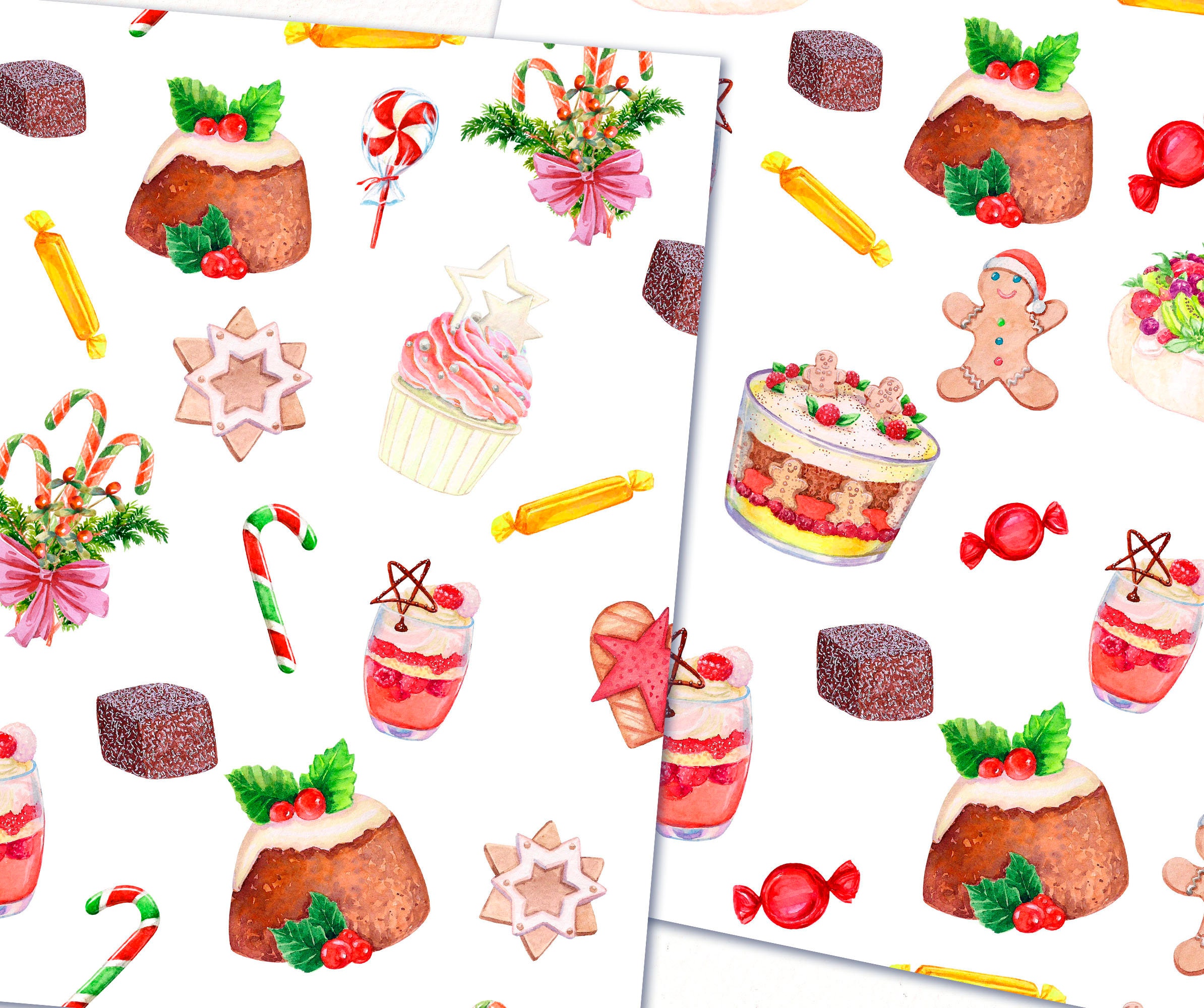 Christmas Bakery Digital Paper, Tasty Seamless Pattern, Bakery ...