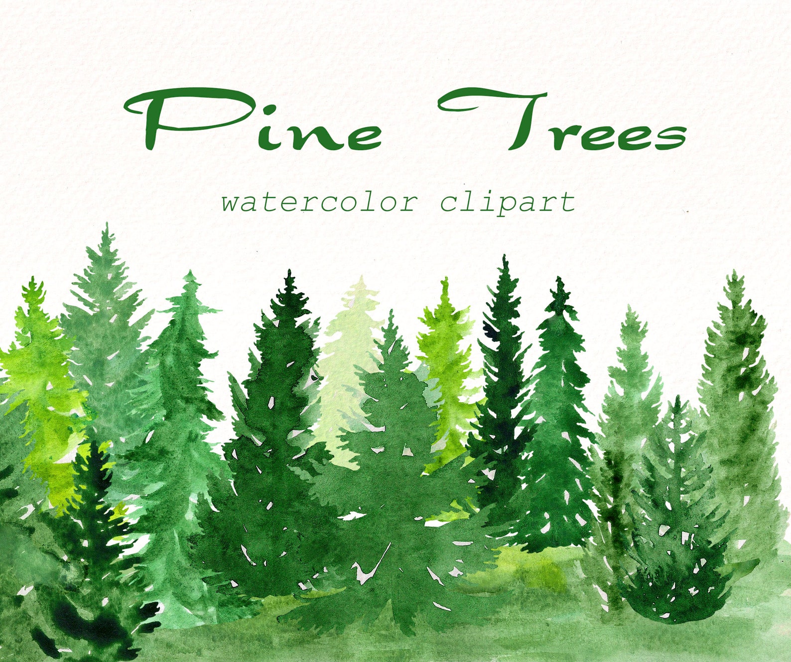 Pine Trees Watercolor Clipart, Landscape Clip Art, Forest, Woodland ...