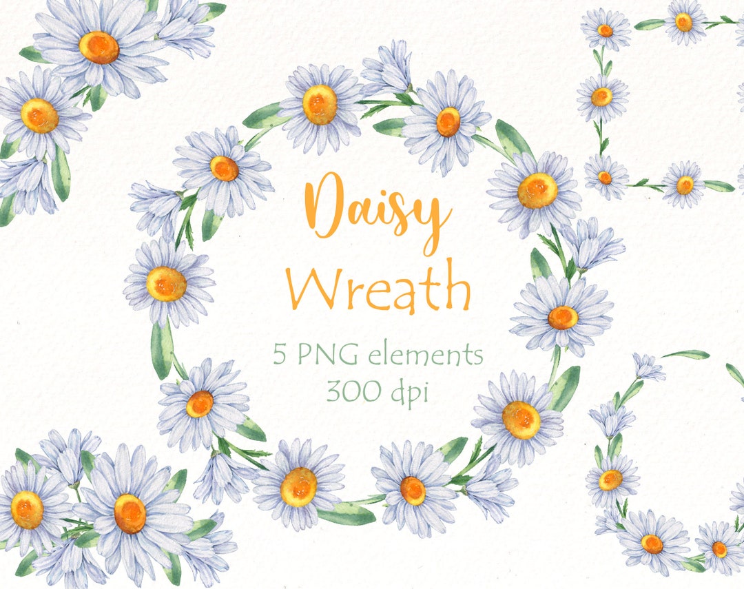 Watercolor Daisy Wreath Clipart: Spring Flower Frame (digital Download ...