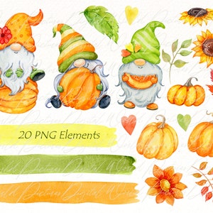 Watercolor Fall Gnomes Clipart, Thanksgiving Gnome PNG, Pumpkin Clip ...