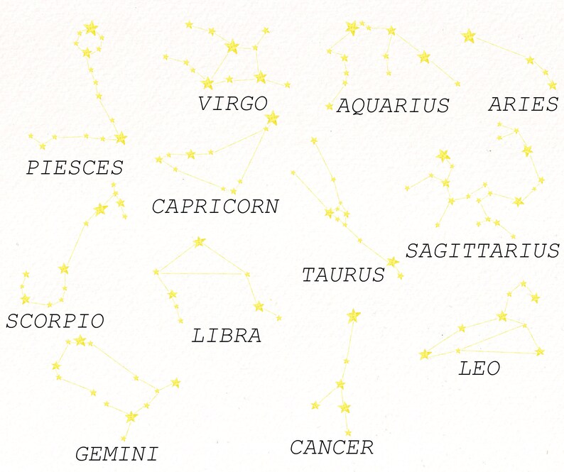 Zodiac Constellation Clipart, Watercolor Galaxy Clip Art , Zodiac Stars ...