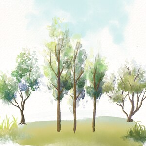 Watercolor Landscape Clipart, Forest Illustration, Woodland Clipart ...