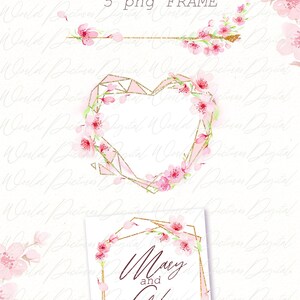 Watercolor Sakura Blossom Valentines Clipart, Gold Frame Png, Spring ...