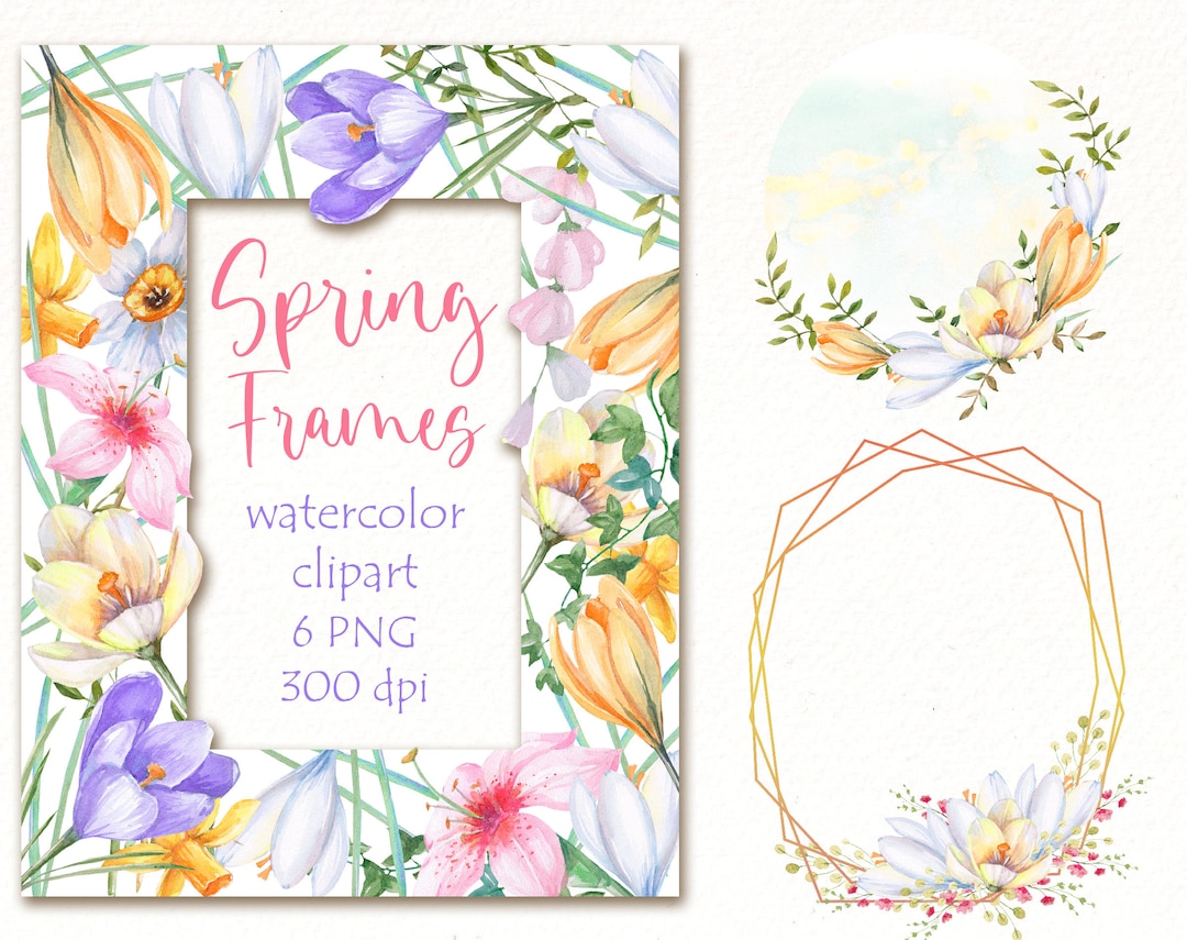 Watercolor Spring Floral Clipart: Lily, Crocus Wreath (digital Download ...