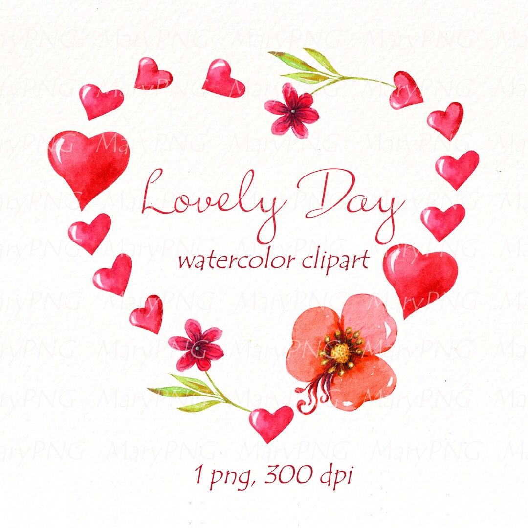 Heart Wreath Watercolor Clipart, Valentine Png Wreath, Wedding Clip Art ...