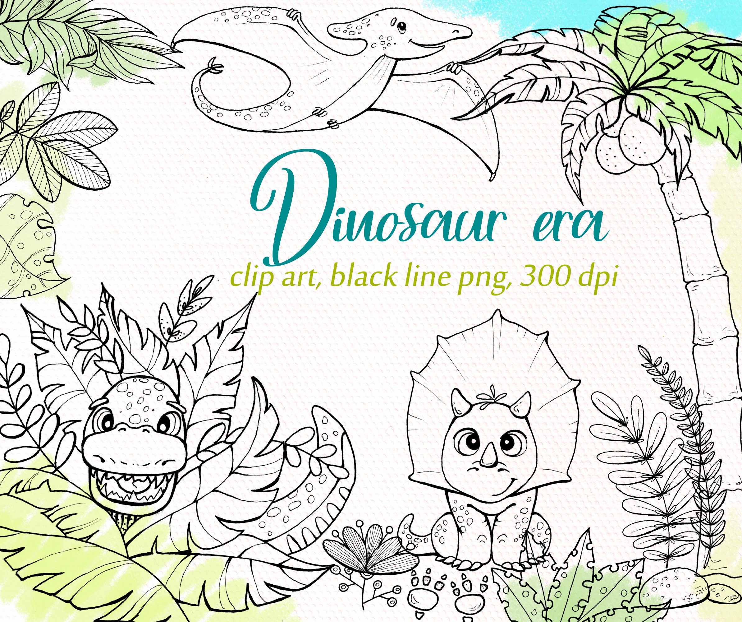 Dinosaur Png Clipart, Dino Hand Drawn Clipart, Black Line, Scrapbook ...
