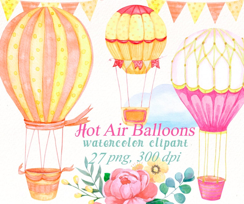 Balloon Watercolor Clipart, Watercolor Hot-air Balloon Png, Kids ...