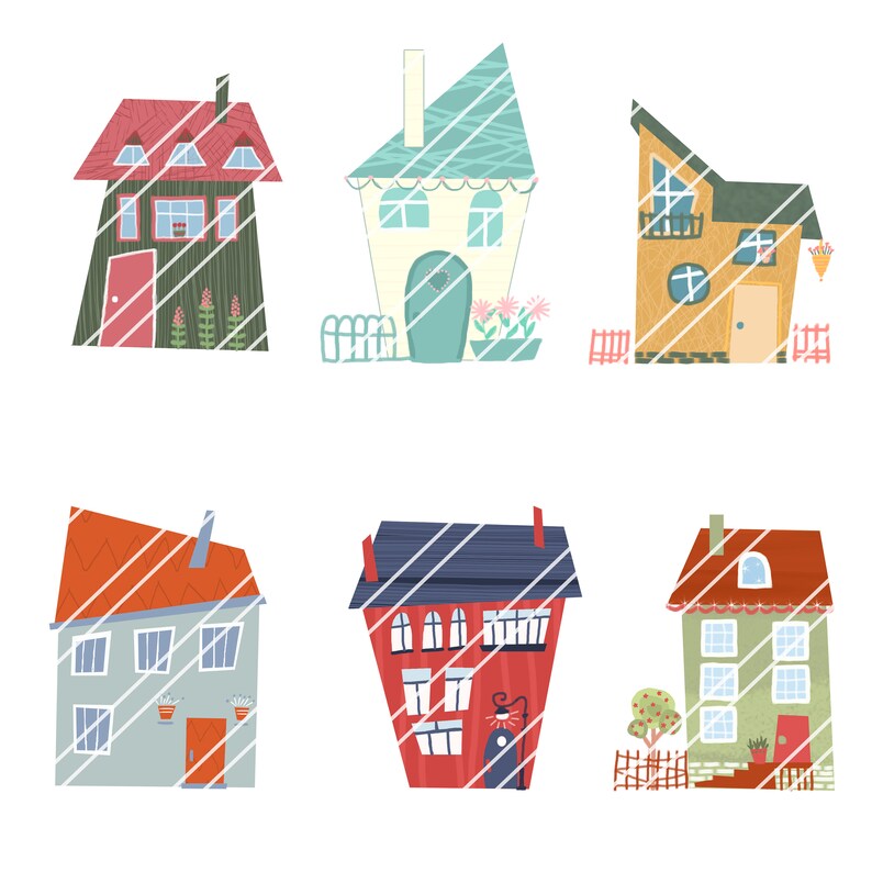 Houses Clipart Set - Clip Art Set of Houses, Bright Houses, Cute Houses ...