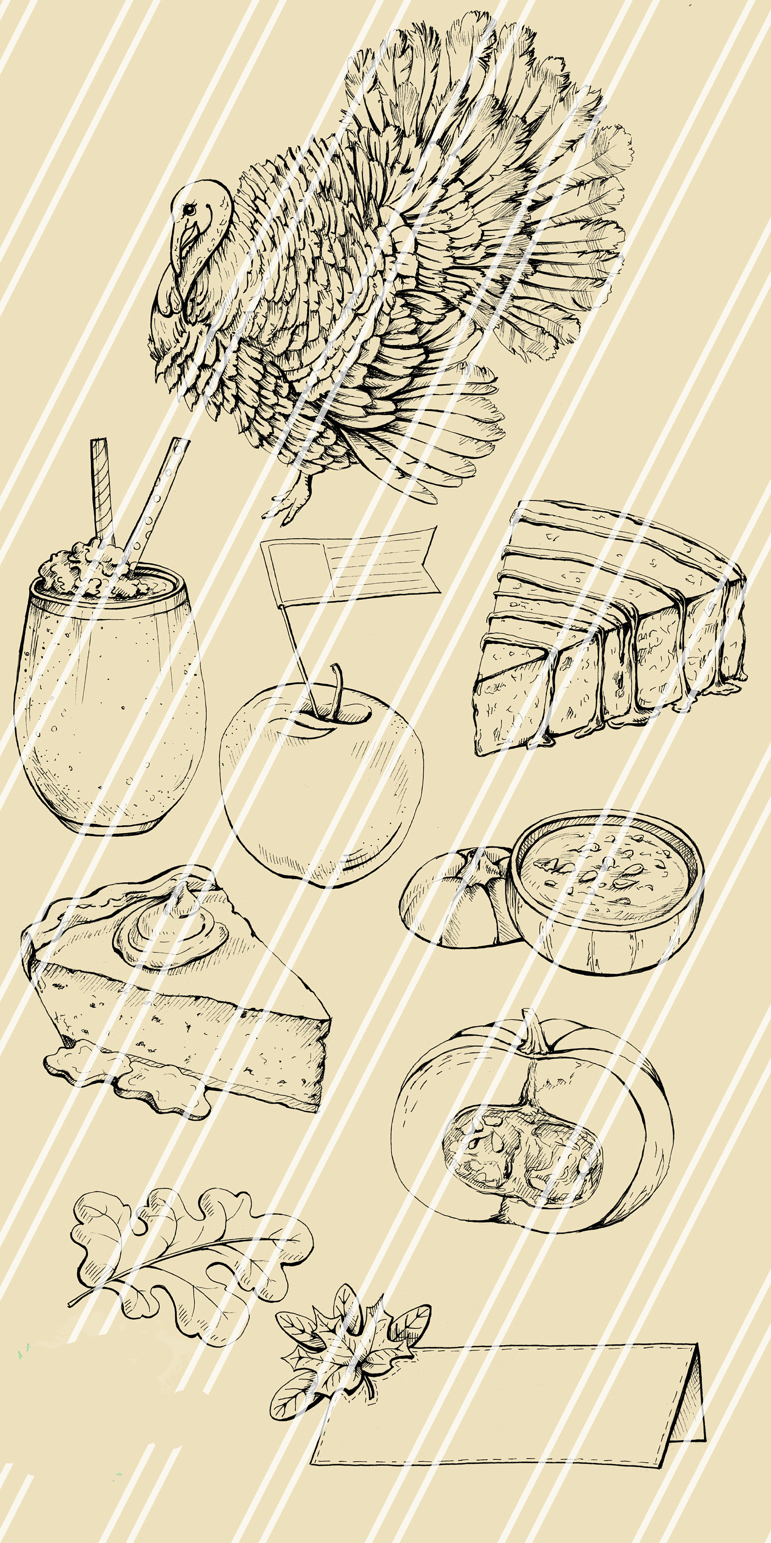 Thanksgiving Turkey Clipart: Fall Food Line Art (digital Download) - Etsy