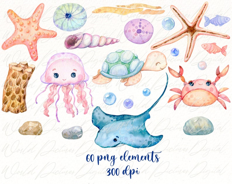 Under the Sea Watercolor Clipart, Okean Png, Nautical Clip Art, Octopus ...