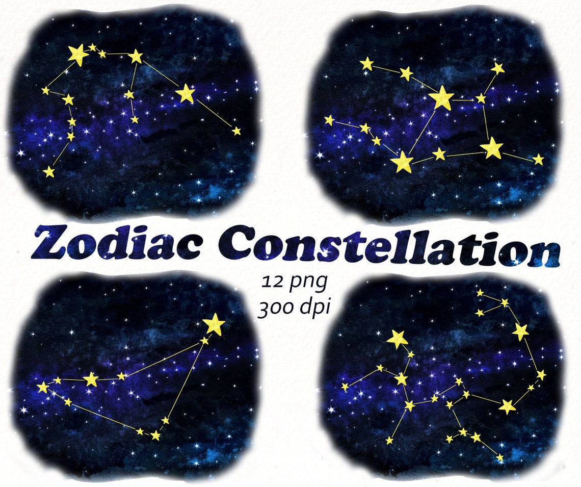 Watercolor Zodiac Constellation Clipart: Galaxy Starry Sky Graphics ...
