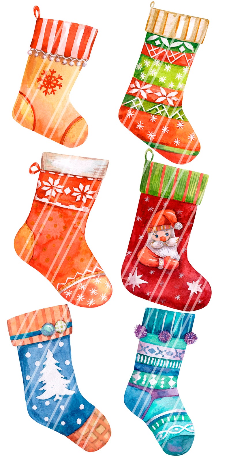 Watercolor Clipart Christmas Socks, X-mas Decoration, Woolen Sock for ...