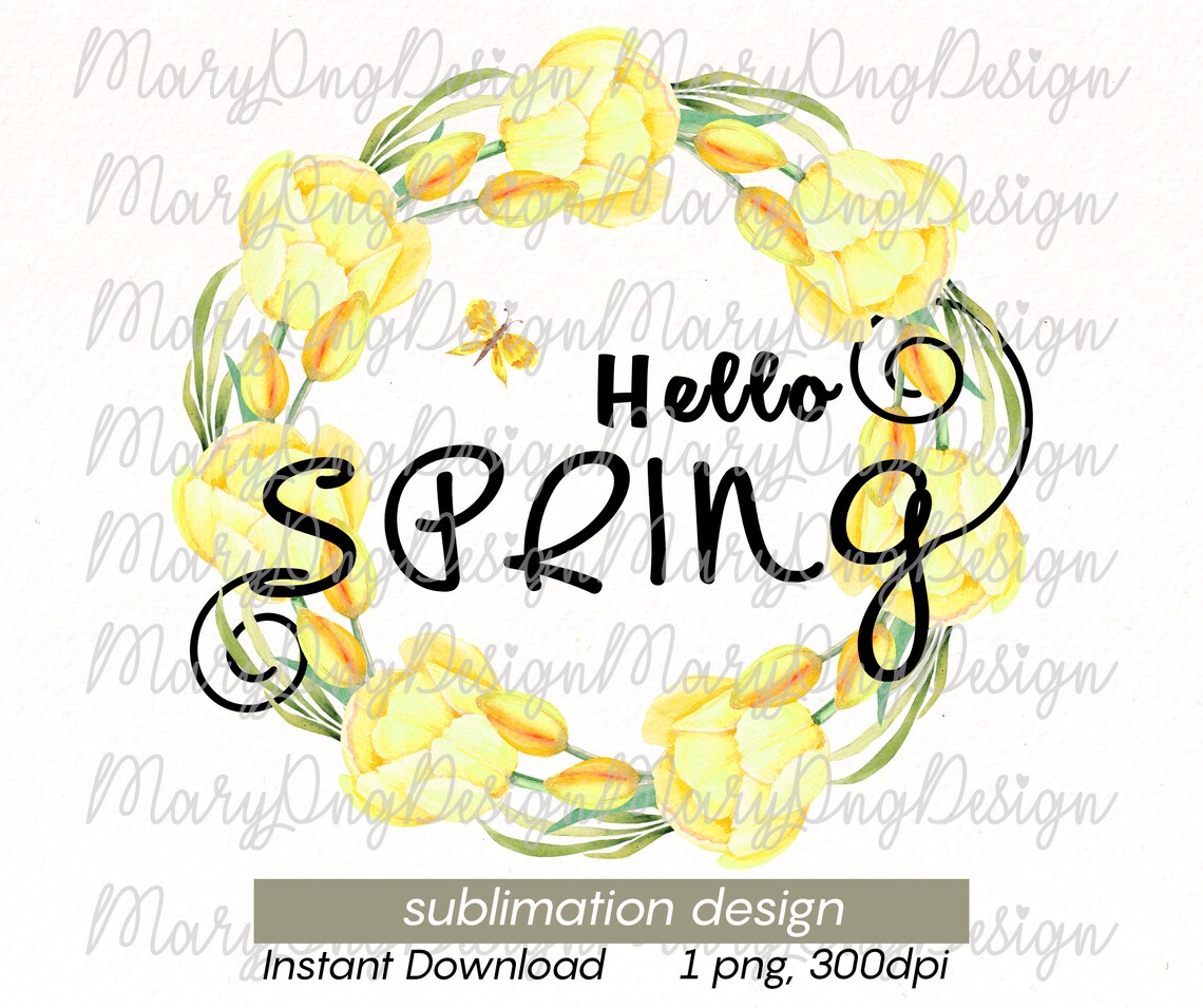 Tulips Wreath PNG, Hello Spring Sign Png Design, Watercolor Spring ...