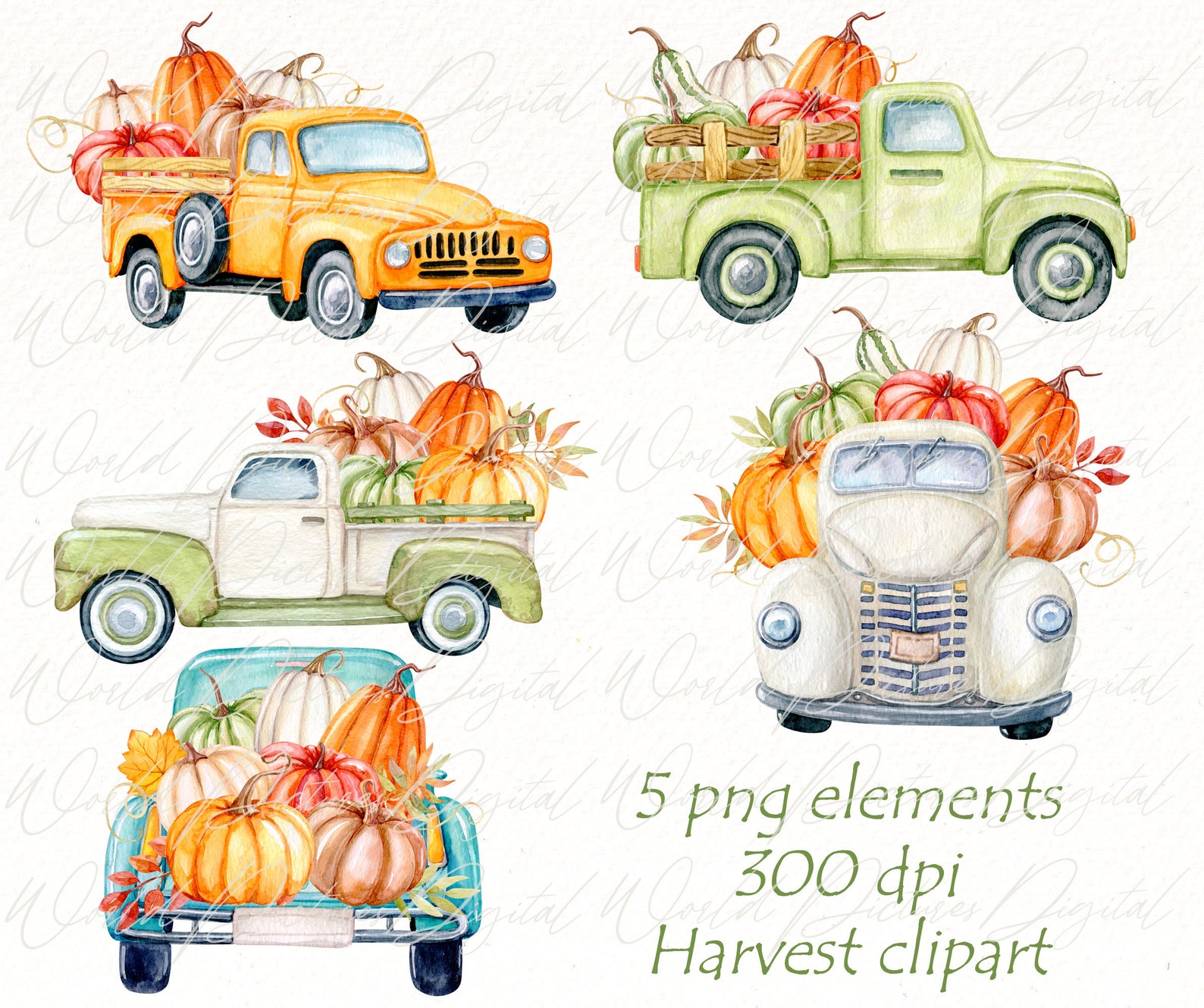 Harvest Truck Clipart, Watercolor Fall Pumpkin Clip Art, Thanksgiving ...