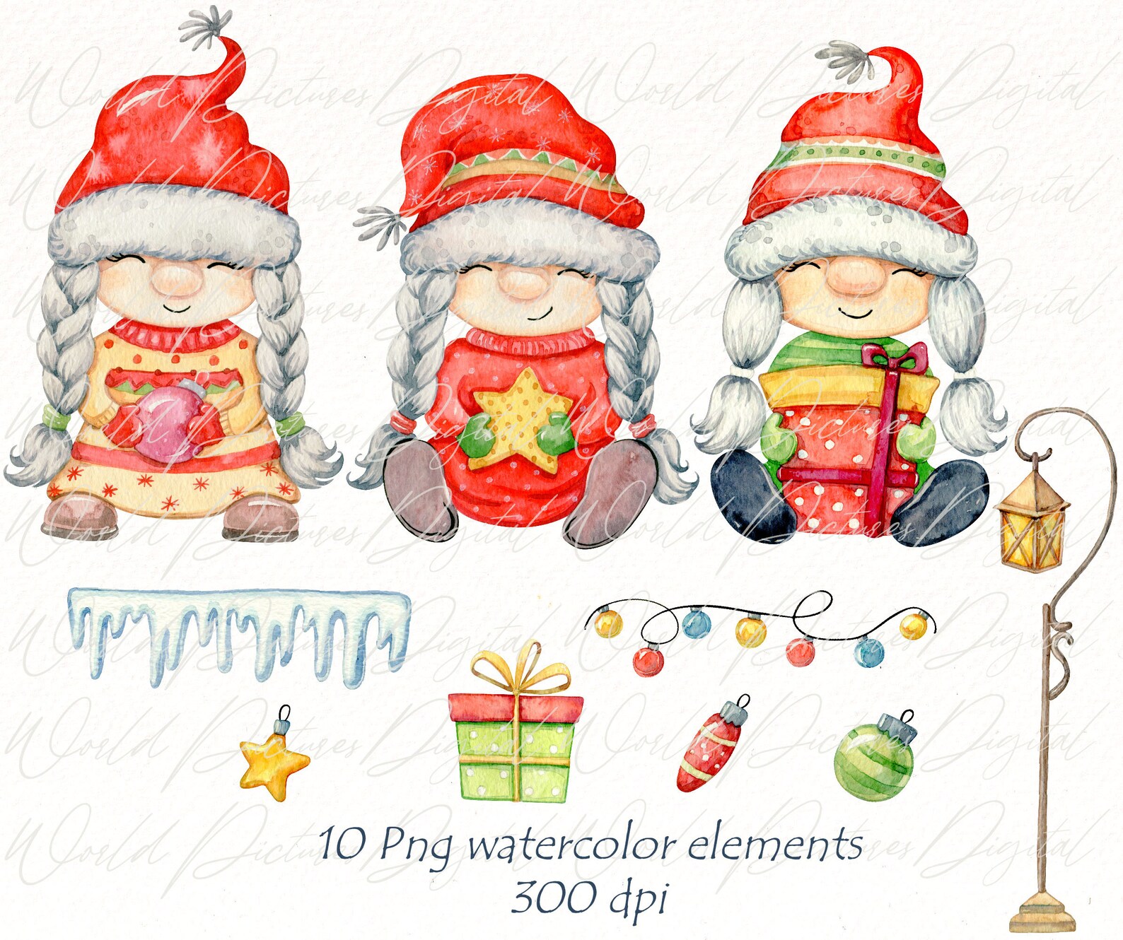 Christmas Gnome Clipart, Watercolor Cute Gnomes Png, Scandinavian Gnome ...