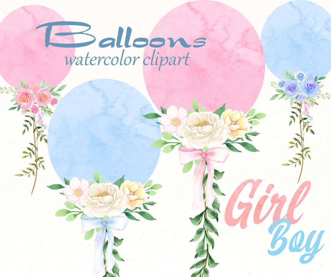 Watercolor Balloon Clipart, Flowers Pastel Balloons Png Files, Baby ...