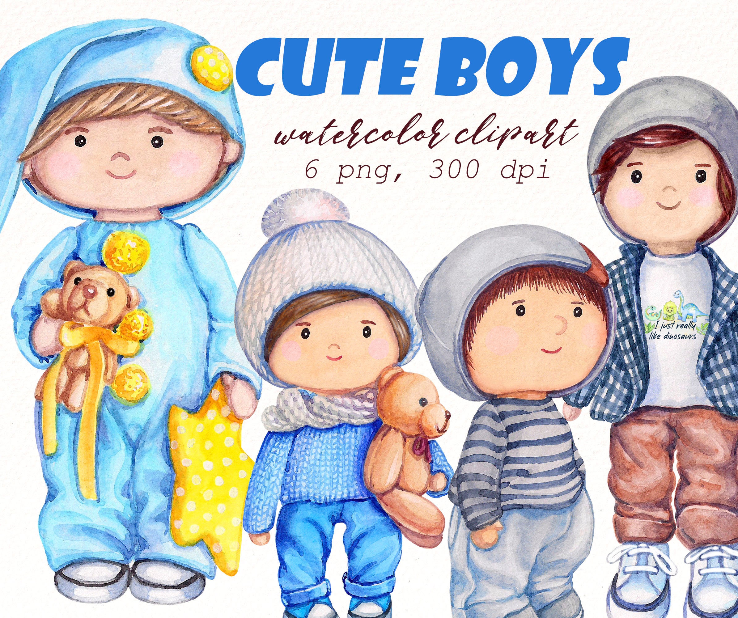 Boy Doll Watercolor Clipart, Set of Kids for Design for Children's ...