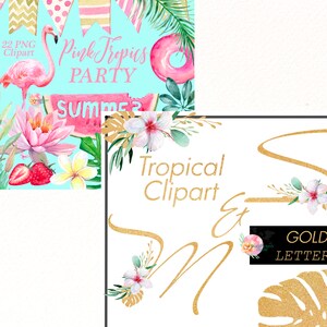 Watercolor Tropical Clipart. BUNDLE Tropic Frame, Bouquets, Patterns ...