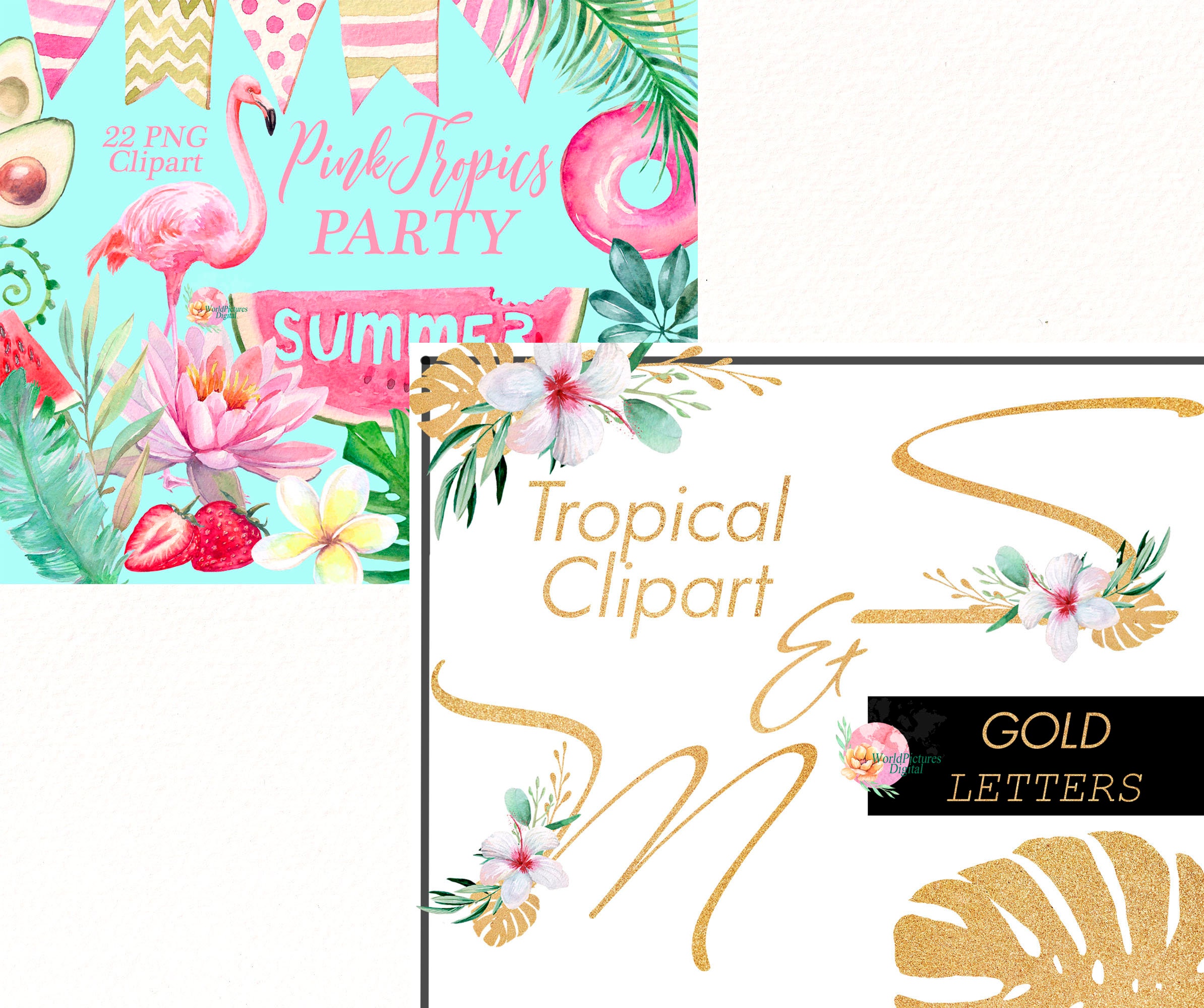 Watercolor Tropical Clipart. BUNDLE Tropic Frame, Bouquets, Patterns ...
