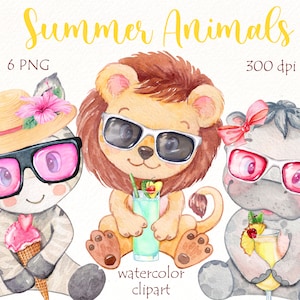 Summer Animals Watercolor Clipart, Tropical Animal Png, Baby Animal ...