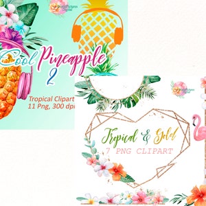 Watercolor Tropical Clipart. BUNDLE Tropic Frame, Bouquets, Patterns ...