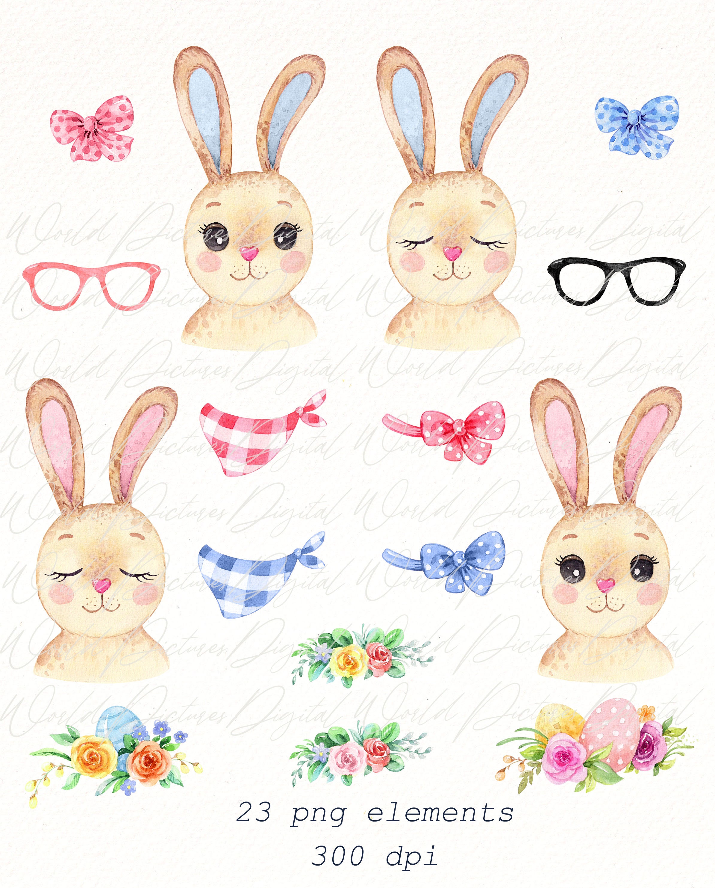 Bunny Easter Clipart, Watercolor Cute Rabbit PNG, Hand Painted Animal ...