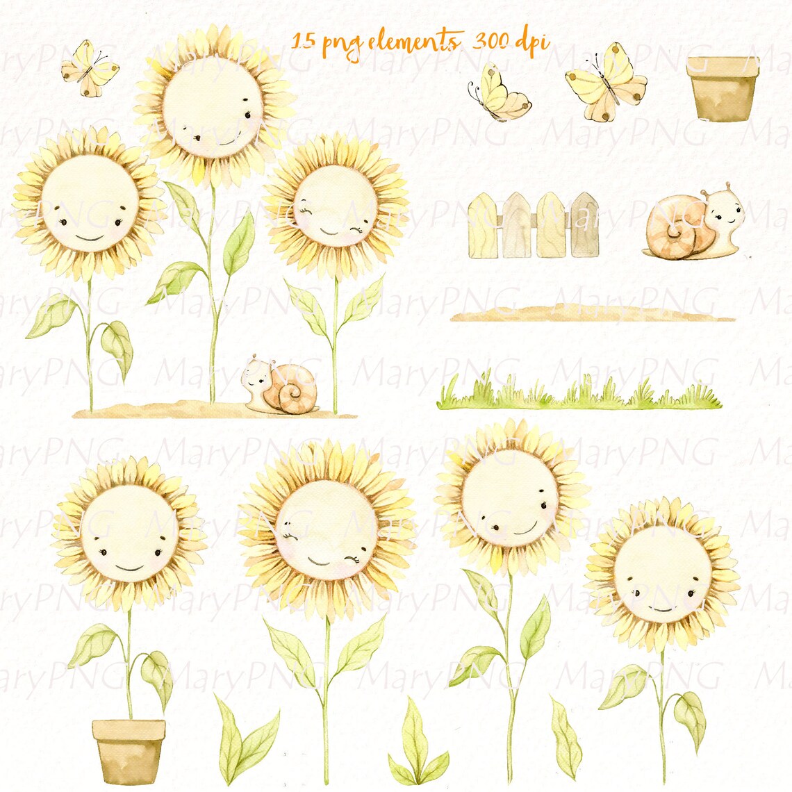 Sunflower Watercolor Clipart, Baby Sunflower Png Files, Summer Flower ...