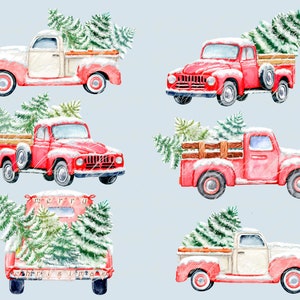 Christmas Truck With Tree Clipart, Watercolor Vintage Pickup Trucks ...