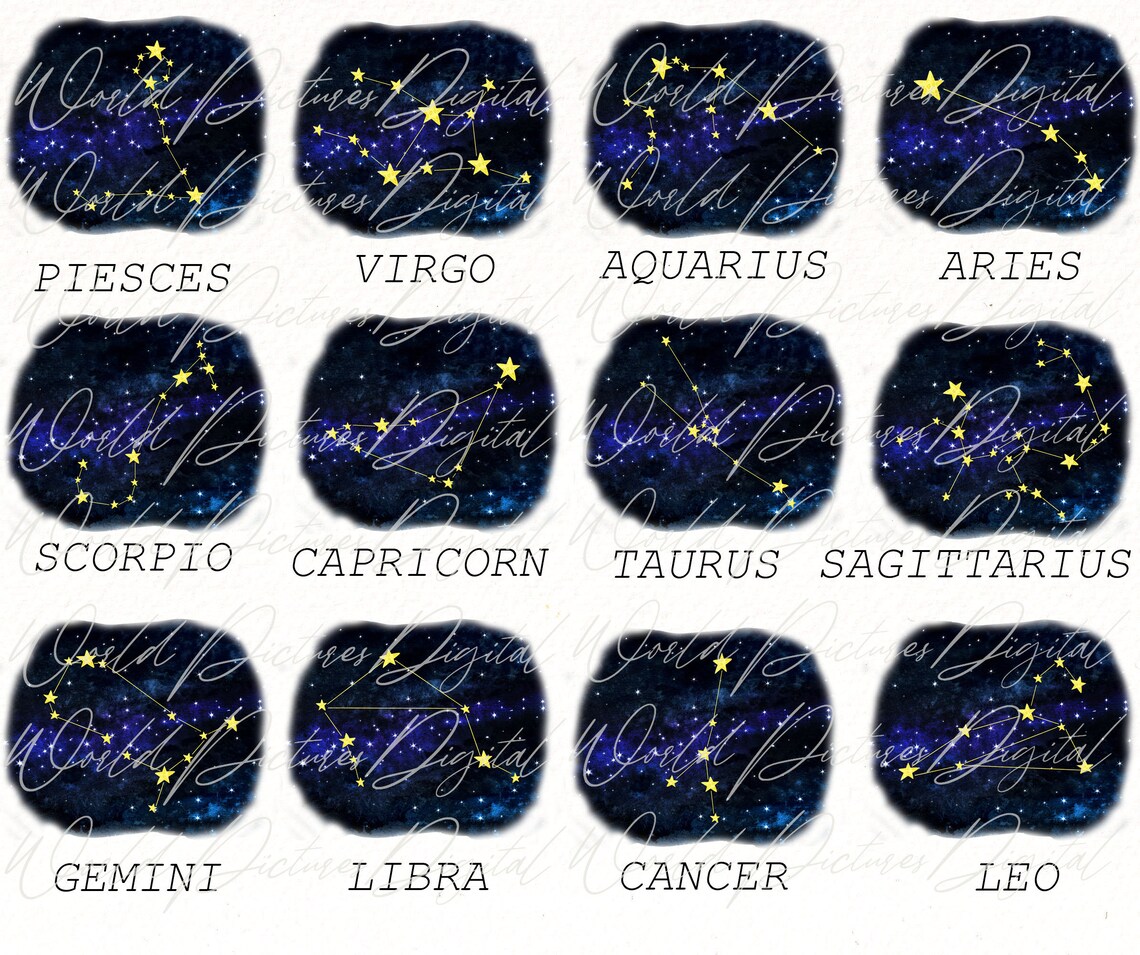 Watercolor Zodiac Constellation Clipart: Galaxy Starry Sky Graphics ...