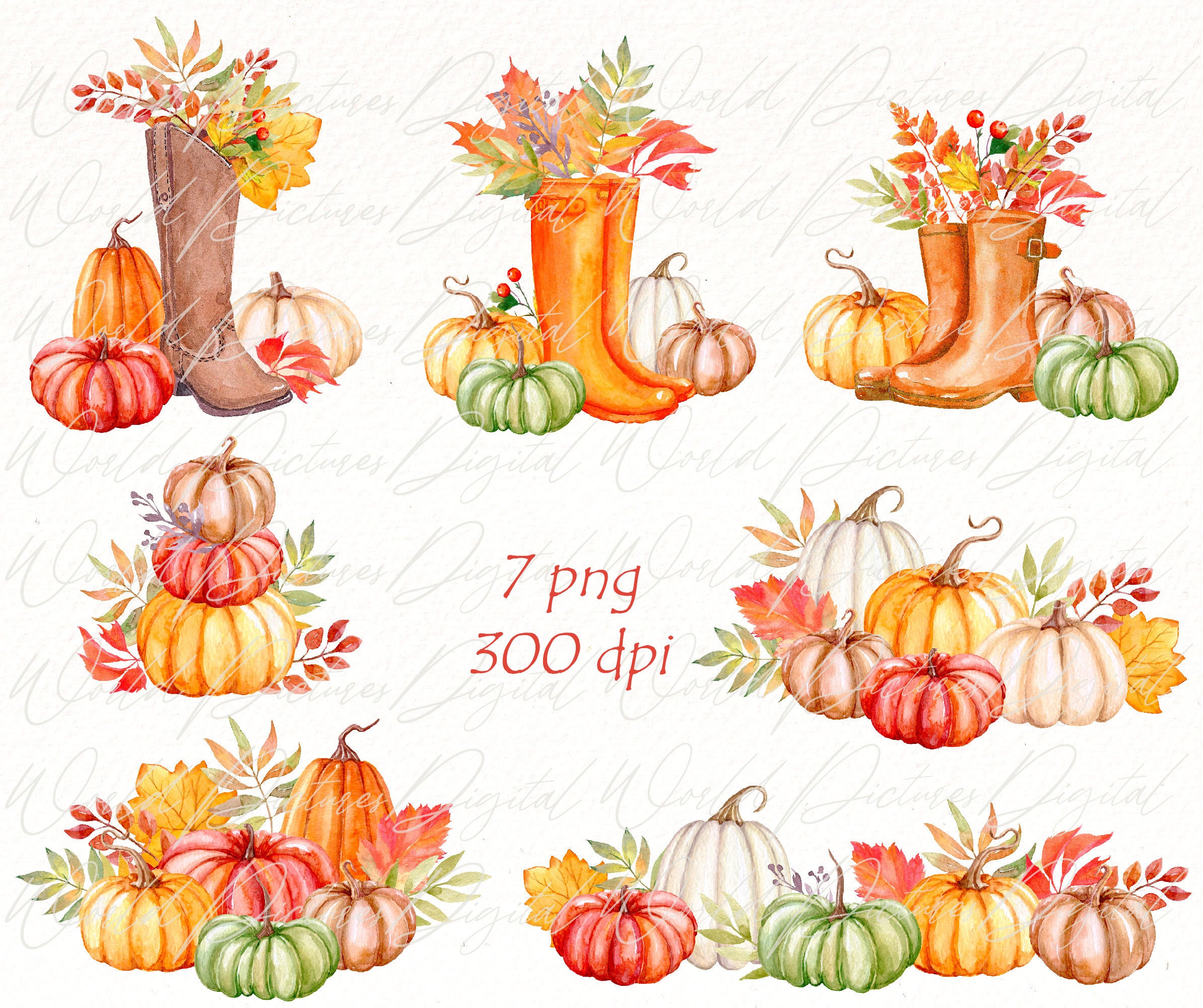 Fall Pumpkin Clipart, Watercolor Autumn Pumpkins, Pumpkin Clip Art ...