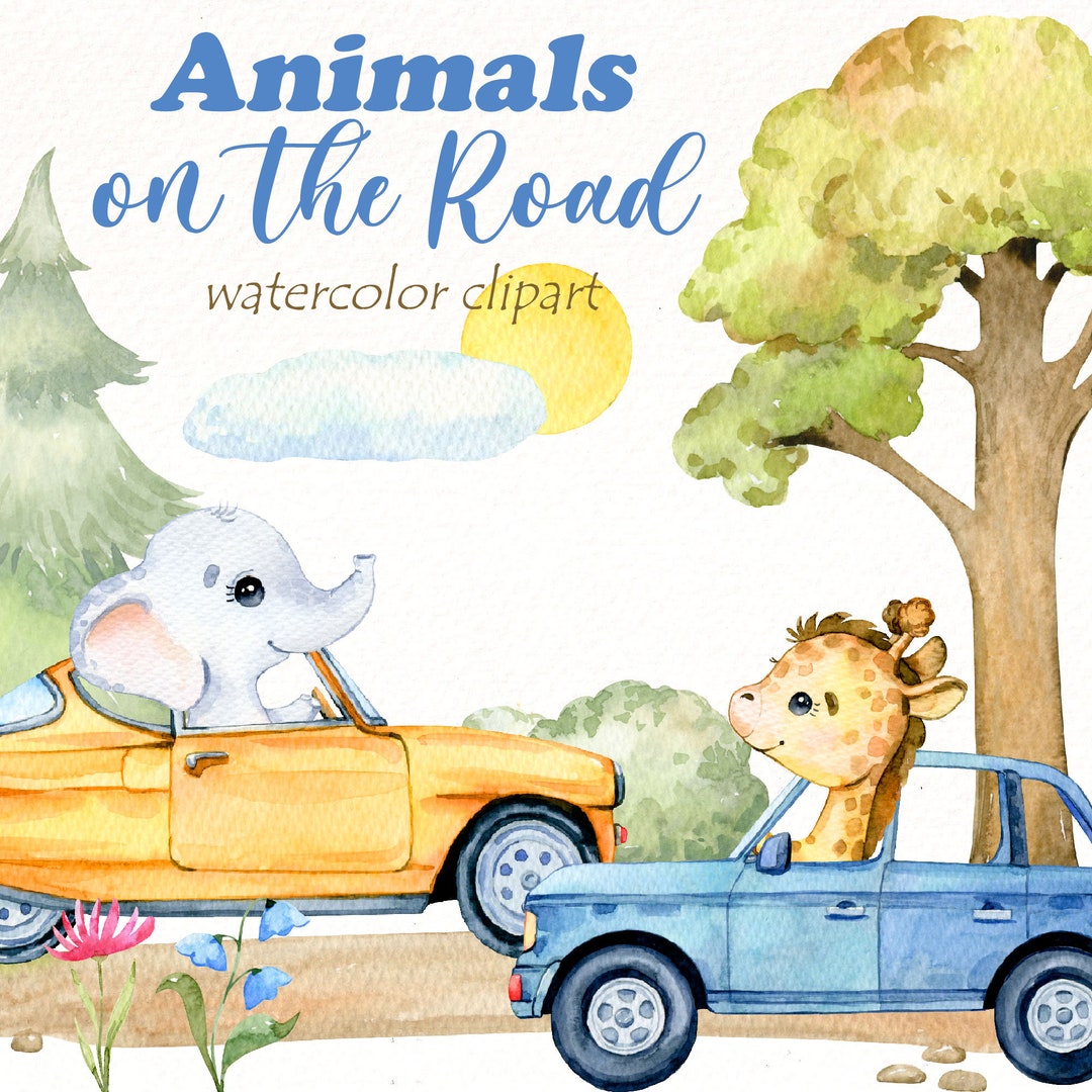 Watercolor Animals Clipart, Baby Animal Png, Car, Road, Travel, Way ...