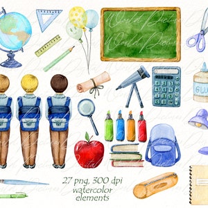 Watercolor School Clipart: Back to School PNG Set (digital Download) - Etsy