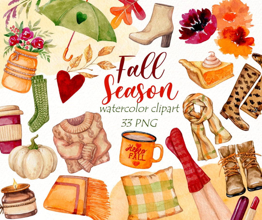 Watercolor Fall Clipart, Watercolor Autumn Season Clip Art, Autumn ...