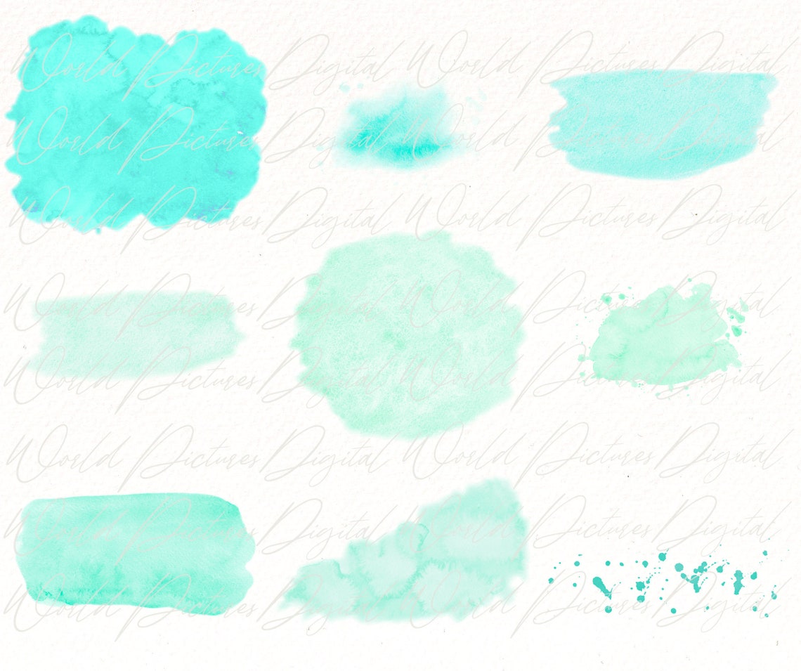 Teal Watercolor Brush Stroke Clipart: Hand Painted Splotches (digital ...