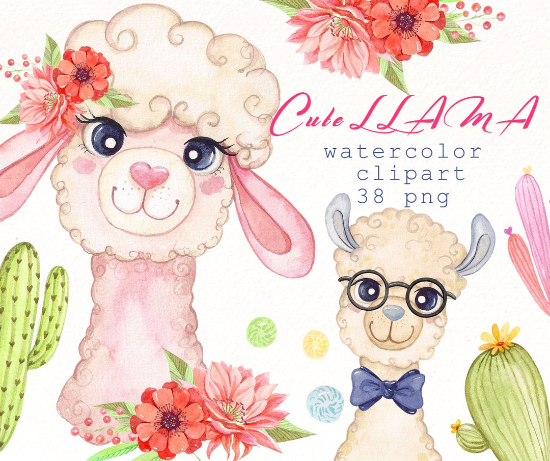 Watercolor Llama Clipart , Llama Head With Flowers , Alpaca Clip Art ...