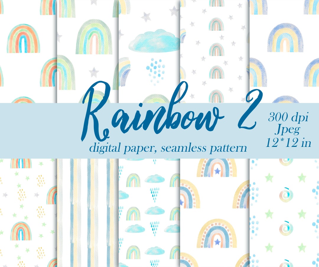 Rainbow Watercolor Digital Paper, Boho Rainbow Print, Seamless Pattern ...