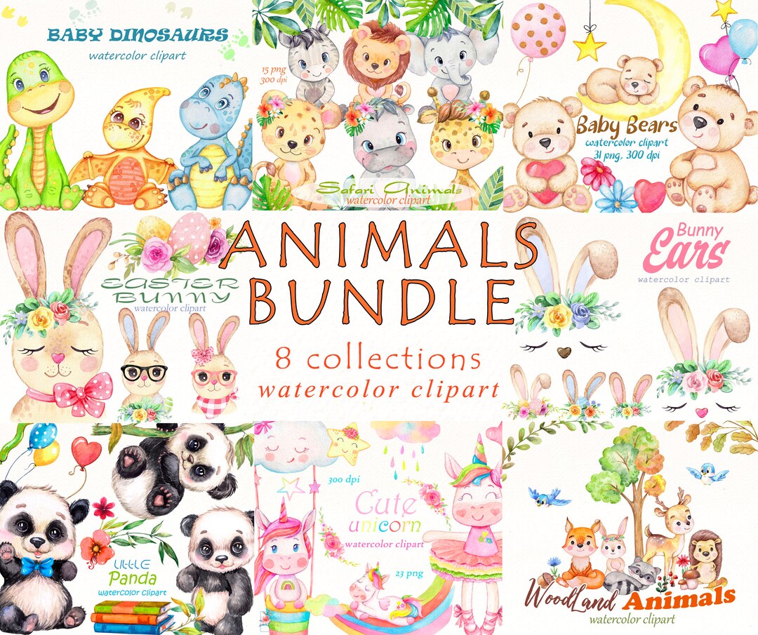 Watercolor Animals Clipart , Bundle Clipart, Cute Safari Animal Clip ...