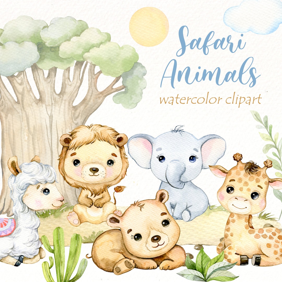 Safari Baby Animals, Watercolor Africa Animals Clipart, Lion, Giraffe ...