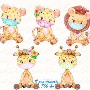 Safari Animals Png Face Mask Clipart Kids Cliparts - Etsy