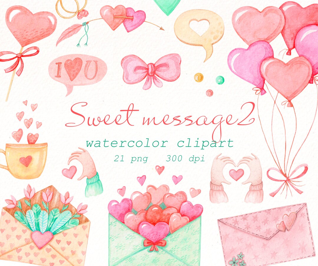 Valentine's Day Watercolor Clipart, Romantic Message Png, Cupid Clip ...